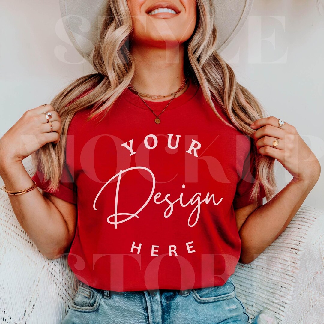 Red Comfort Colors 1717 T-shirt Mockup: Unisex Garment-dyed Tee ...