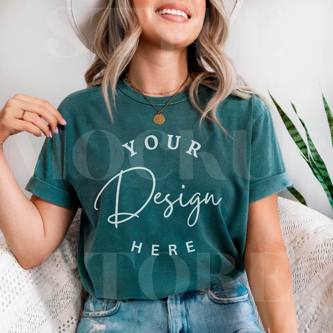 Blue Spruce Comfort Colors 1717 T-shirt Mockup (digital Download) - Etsy