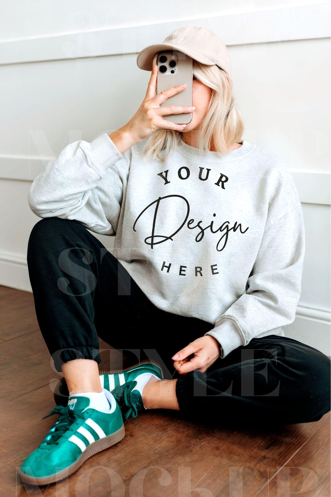 Gildan 18000 Ash Sweatshirt Mockup, G18000 Ash Sweater Mock-up, Light ...