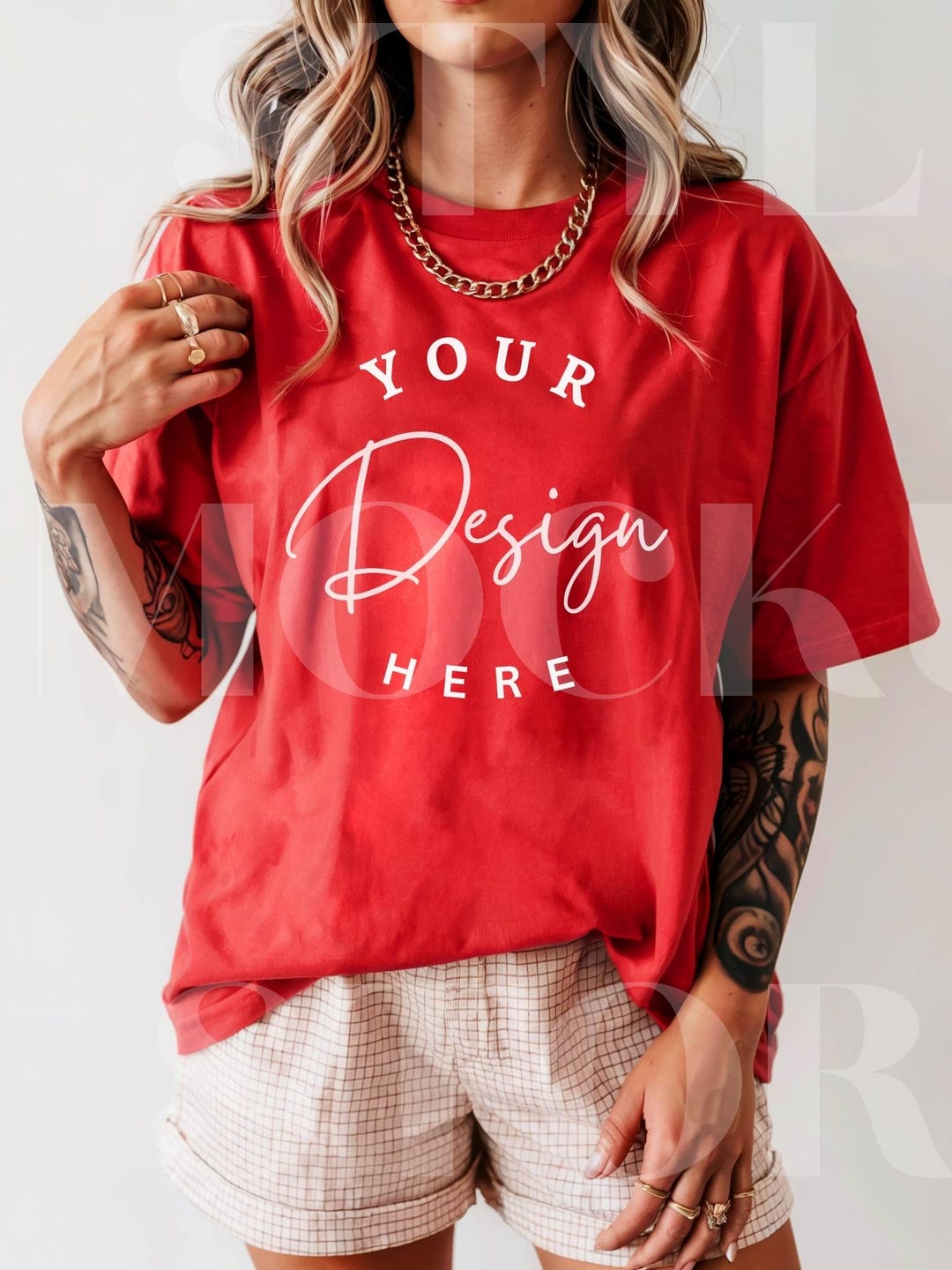 Red Comfort Colors 1717 T-shirt Mockup: Unisex Garment-dyed (digital ...