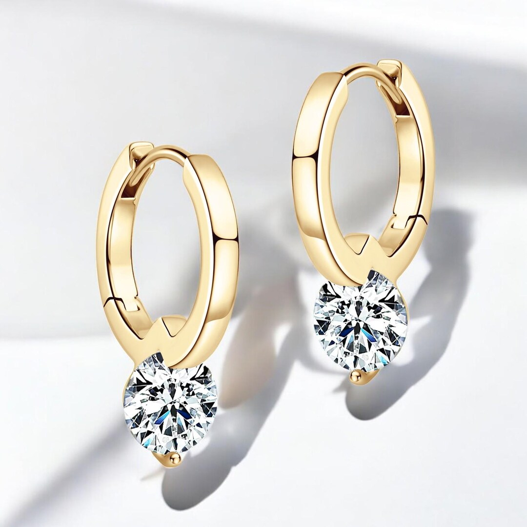 Gold Moissanite Hoop Earrings , Solitaire Huggie Hoops Earrings ...