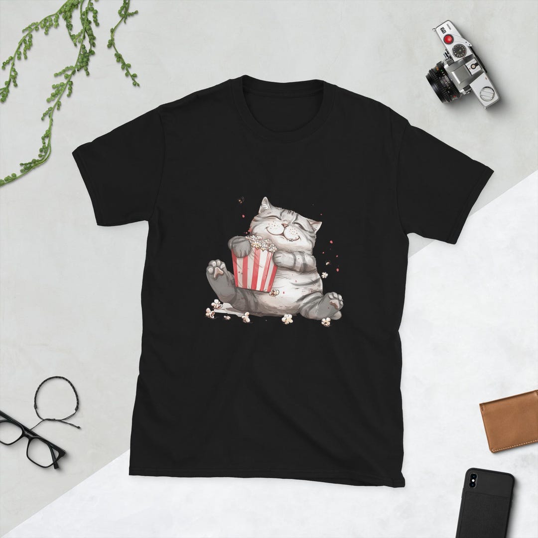Cat Eating Popcorn T-shirt - Unisex Graphic Tee - Etsy