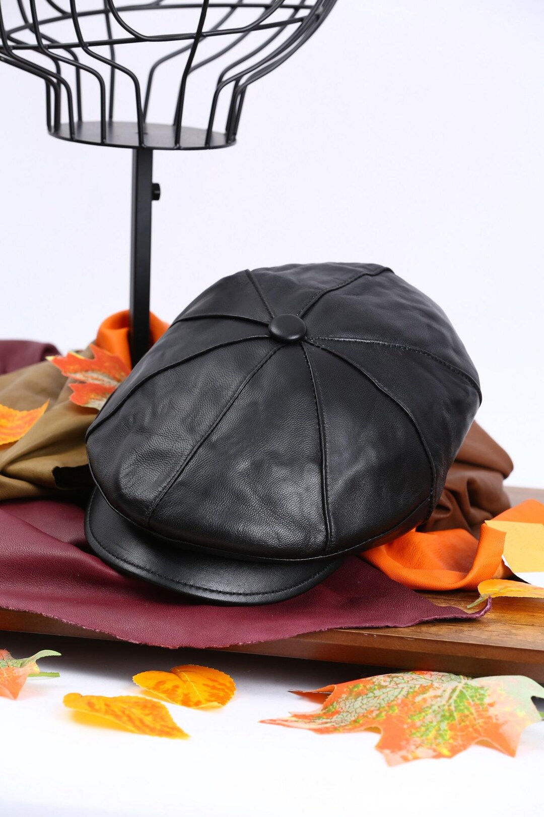Black Elastic Orginal Leather Kasket,leather Hat,stylish and ...
