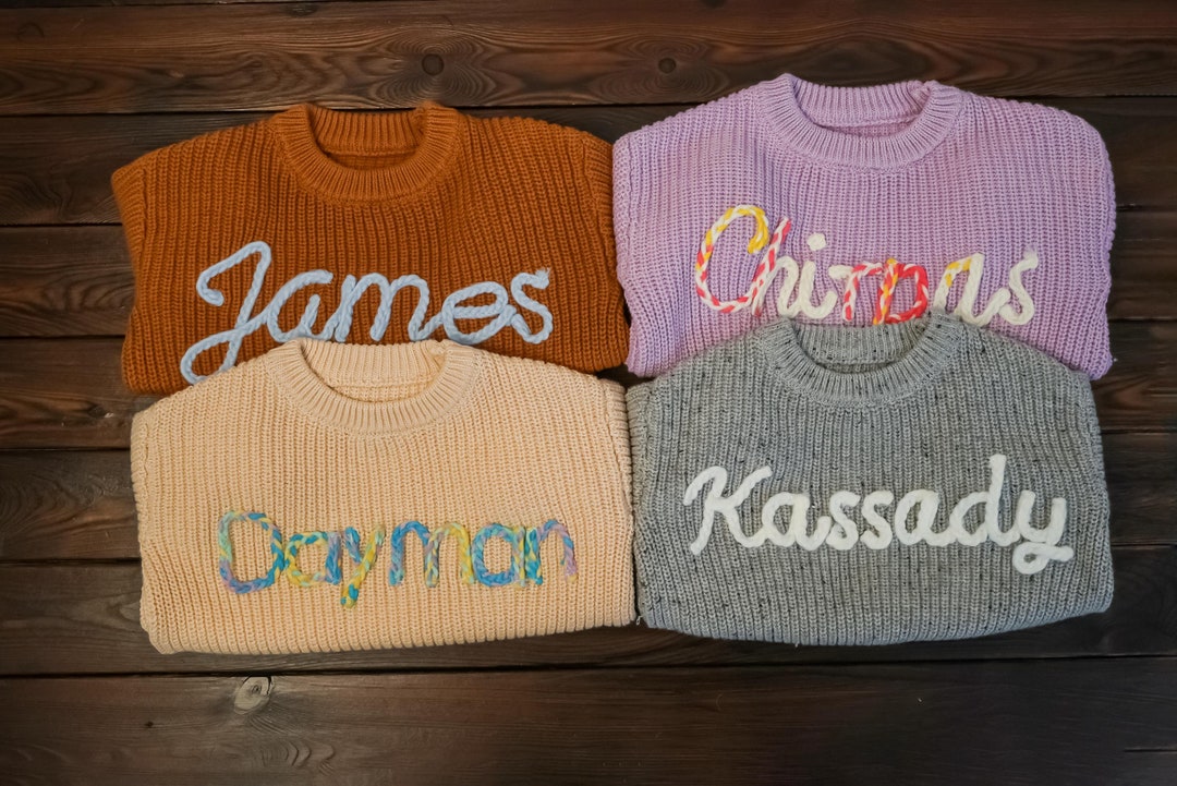 Custom Baby Name Sweater, Personalized Hand Embroidered Name Baby ...