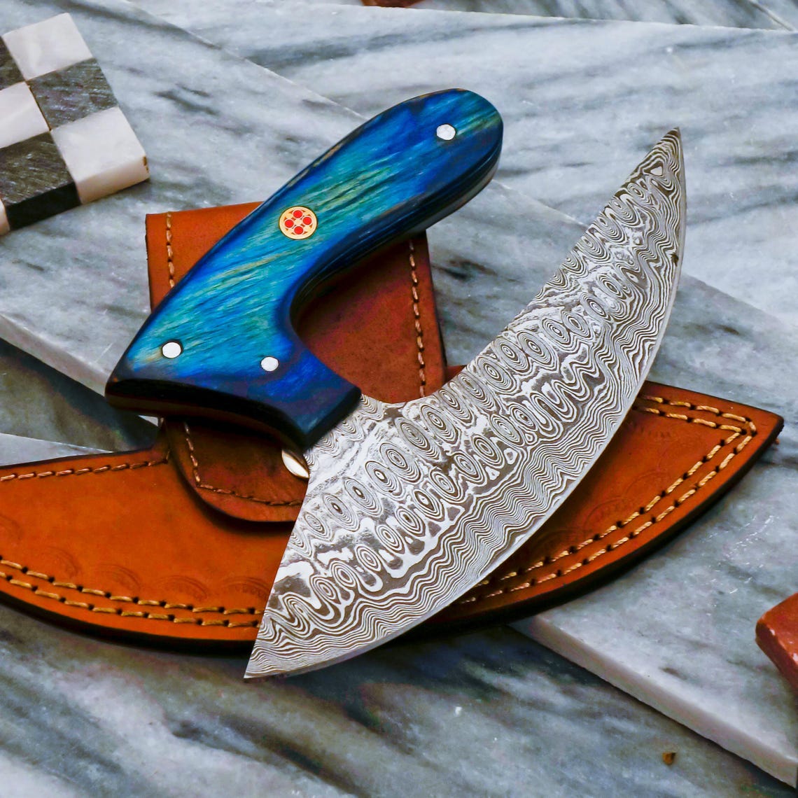 Custom Handmade Damascus Chef Kitchen Ulu Knife Chef Knife Heavy Duty ...