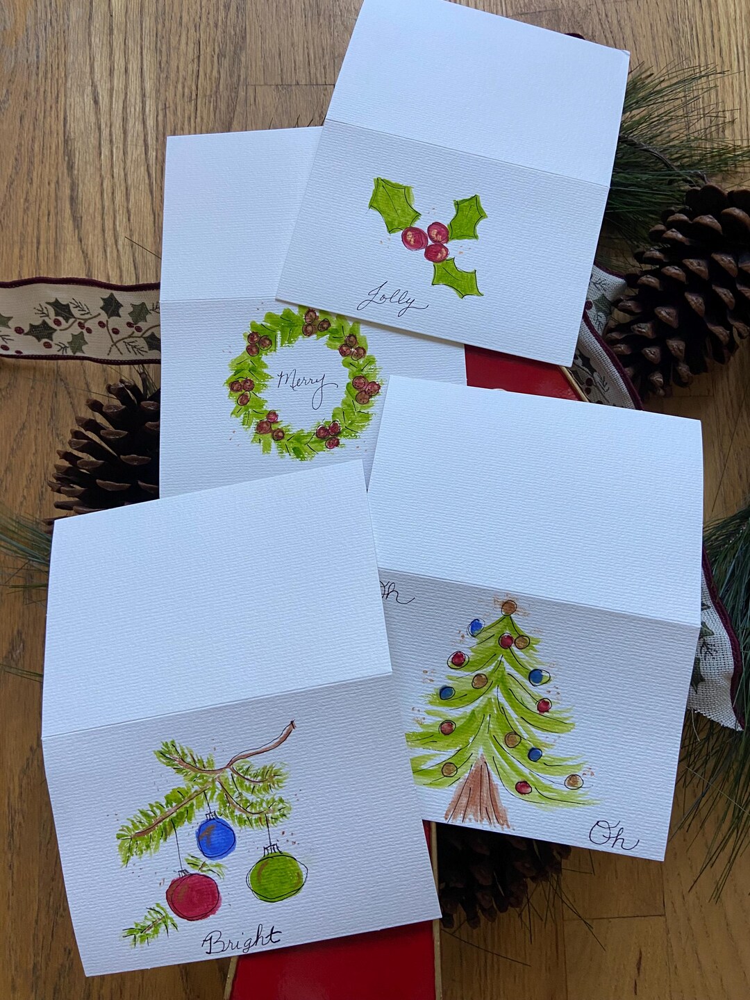 Hand-painted Watercolor Christmas Cards, Set of 8 - Etsy