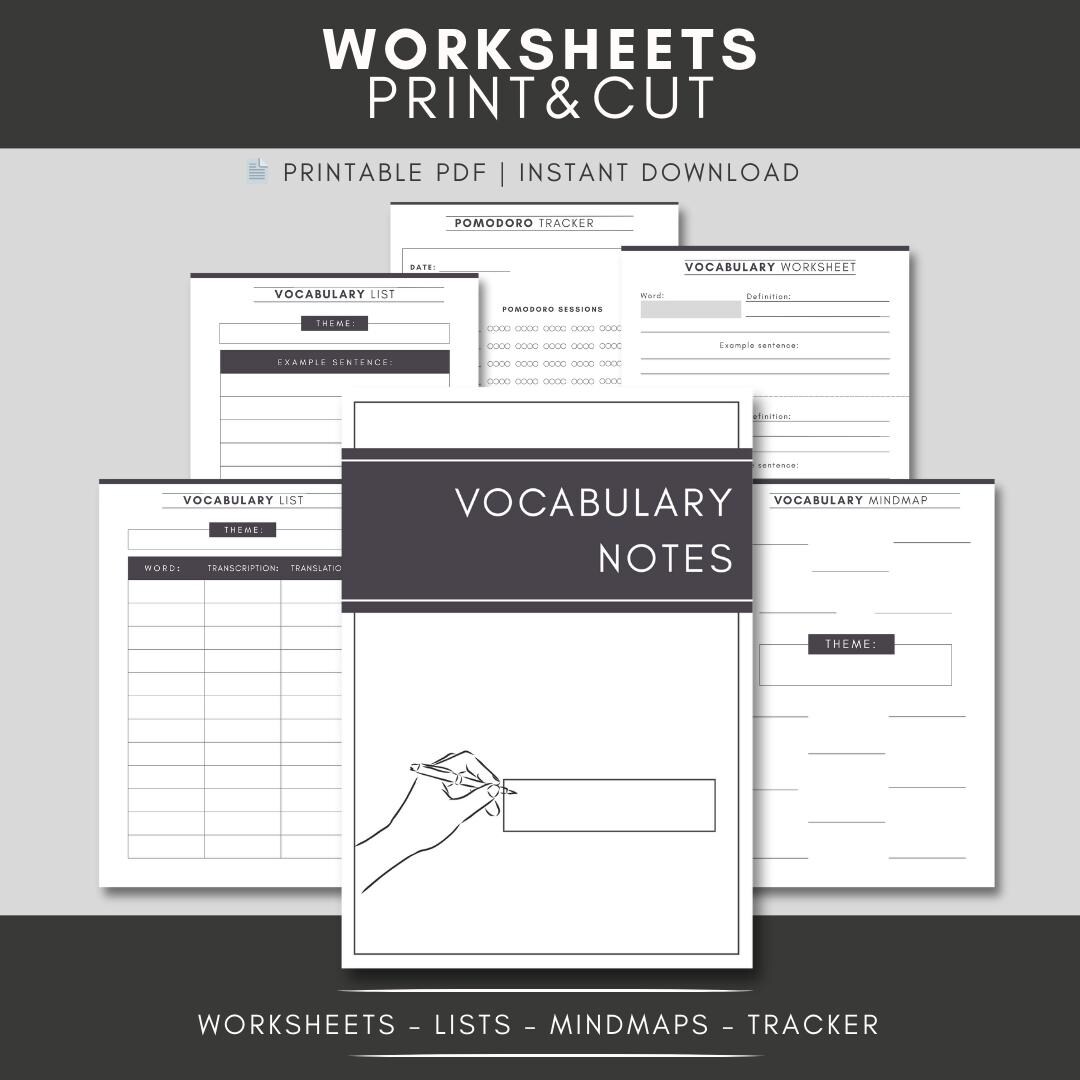 Vocabulary Worksheets – Printable PDF – Word Lists, Mind Maps & Study ...