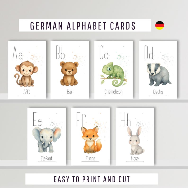 German Alphabet Animal Flashcards A-Z | German Alphabet Flash Cards ...
