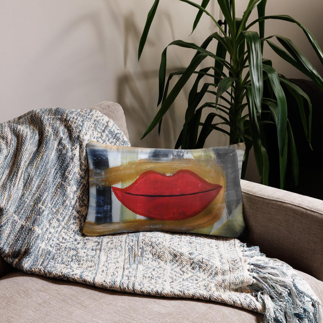 Red Lip Pillow Hot Lips Shaped Decorative Pillow Acrylic Painting ...
