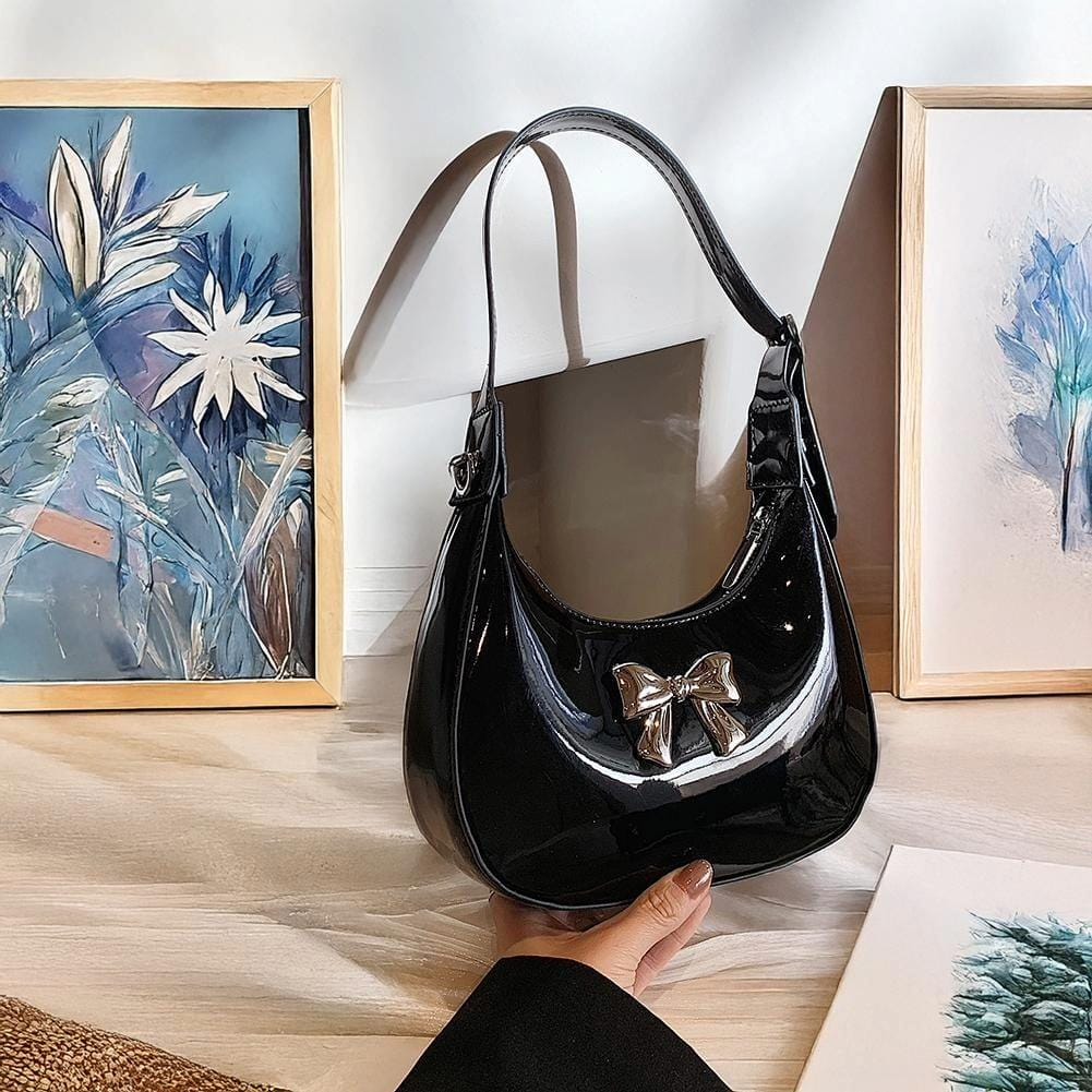 Luxury Vintage Red Patent Crescent Crossbody Handbag With Adjustable ...