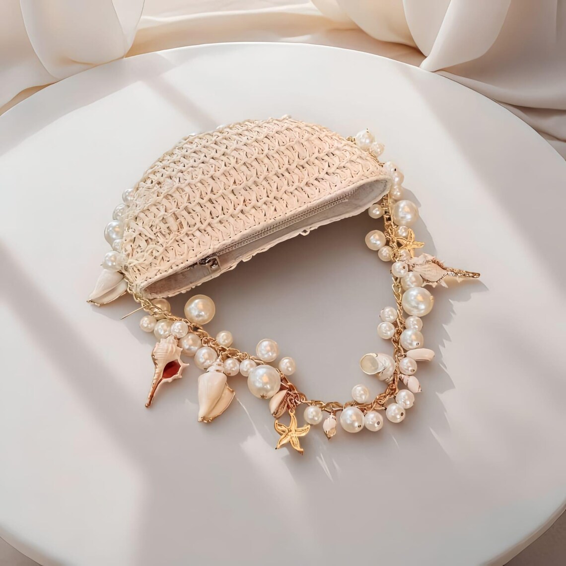 Handwoven Pearl & Shell Beach Bag – Boho Shoulder Purse, Coastal Summer ...