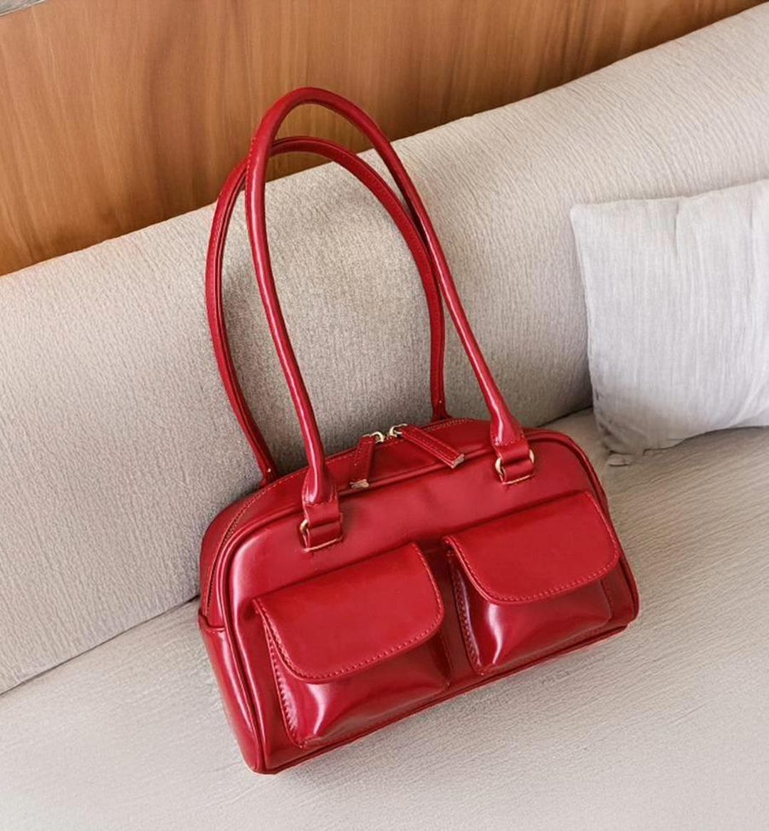 Retro Red Patent Leather Hobo Bag, Designer Shoulder Tote - Etsy