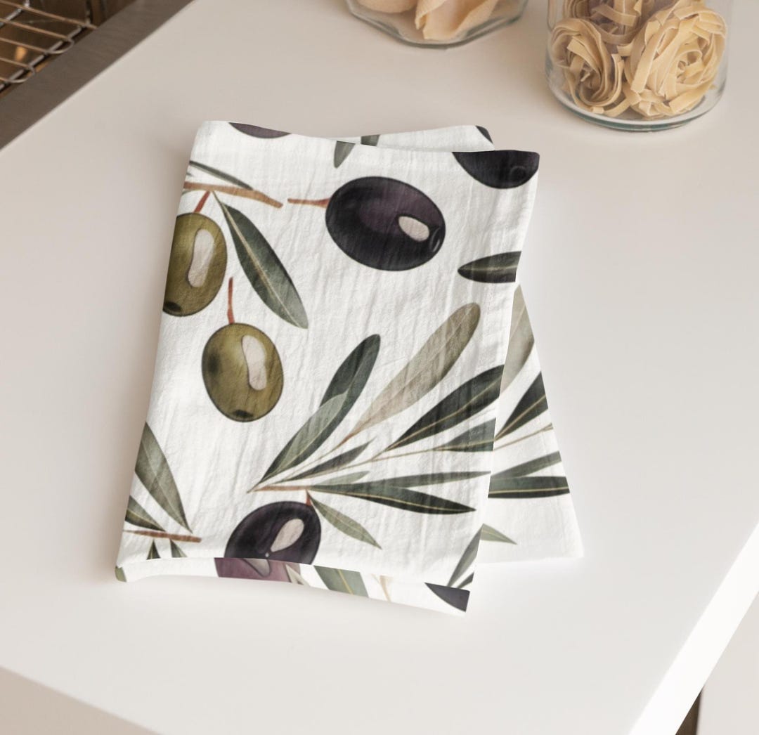 Olives Tea Towel - Kitchen Dish Cloth, Fruit Design Towel, Cooking and ...