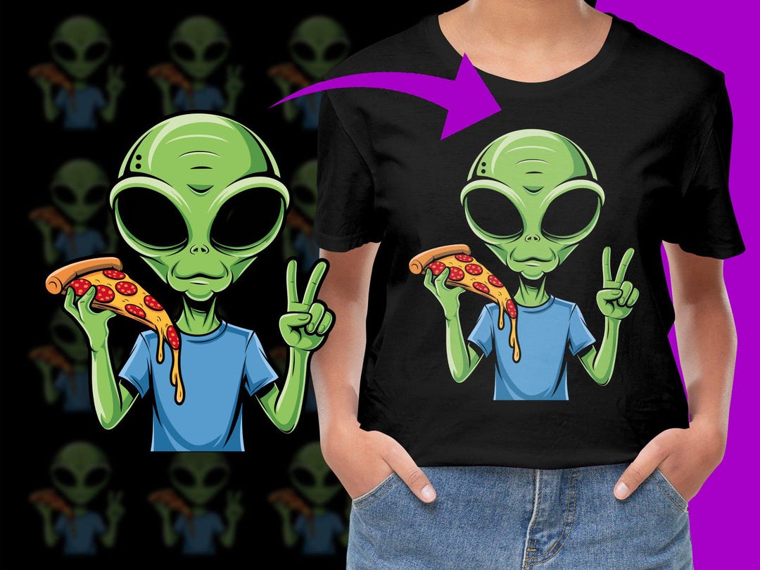 Alien With Pizza and Peace Sign PNG, Free Commercial Use, Instant ...