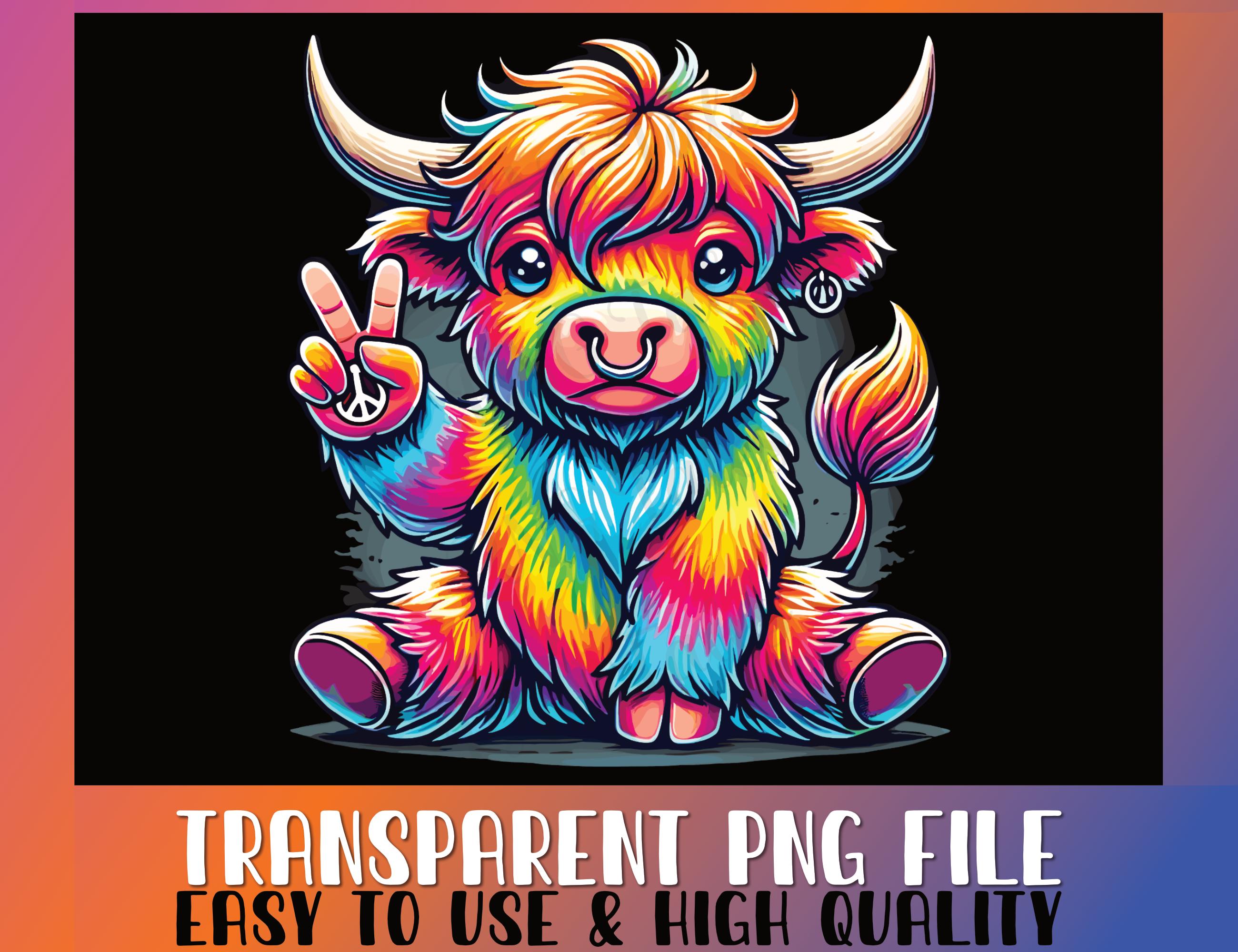 Tie-dye Highland Cow PNG File, Hippie PNG - Etsy