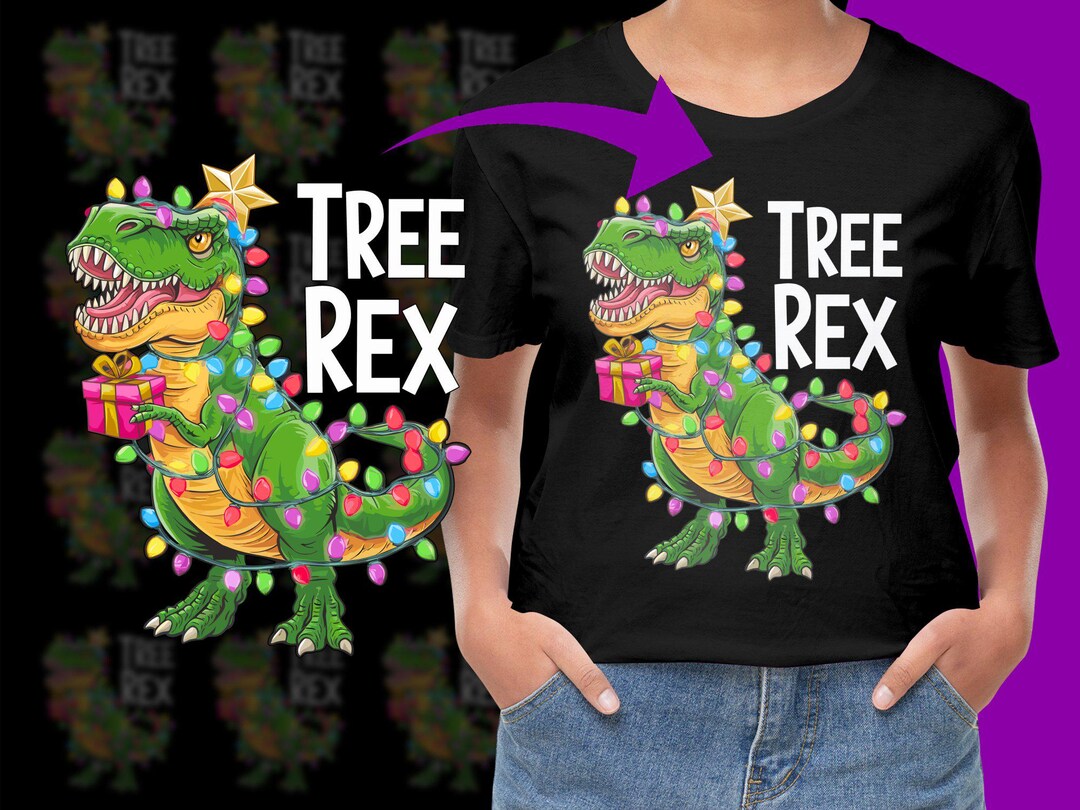 Tree Rex Christmas Dinosaur Digital Art Clipart, Christmas Lights Tree ...