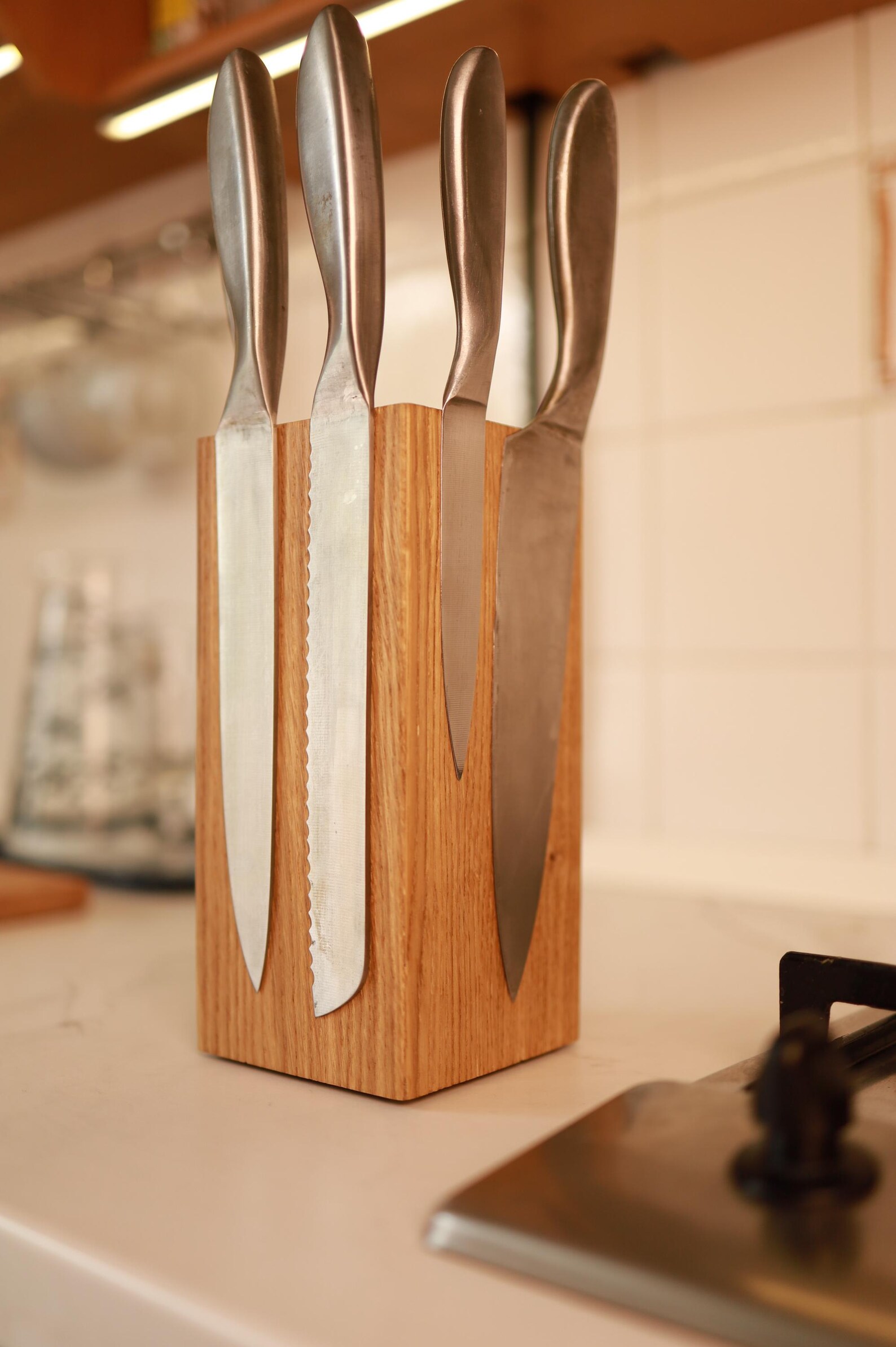 Magnetic Countertop Knife Block, Kitchen Table Stand, Black Brown Oak ...
