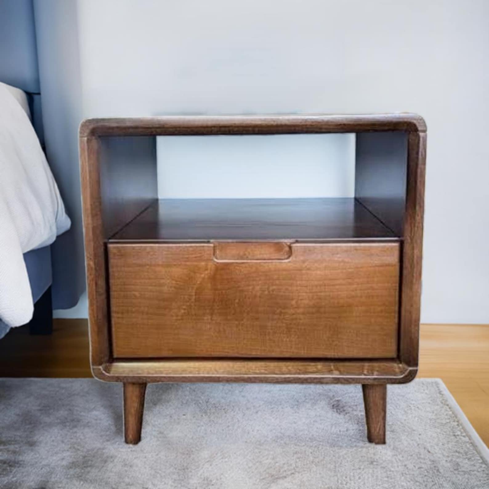 Rustic Nightstand With Drawer & Shelf, Set of Narrow Bedside Tables ...