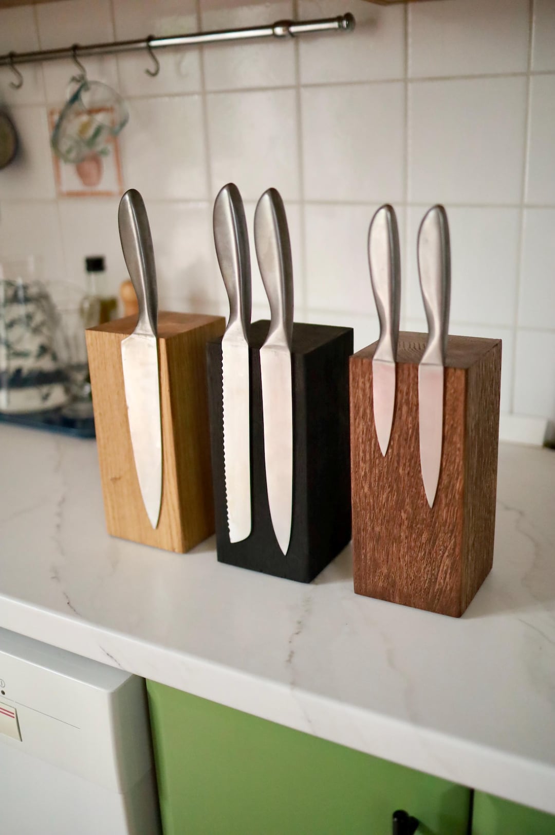 Magnetic Countertop Knife Block, Kitchen Table Stand, Black Brown Oak ...