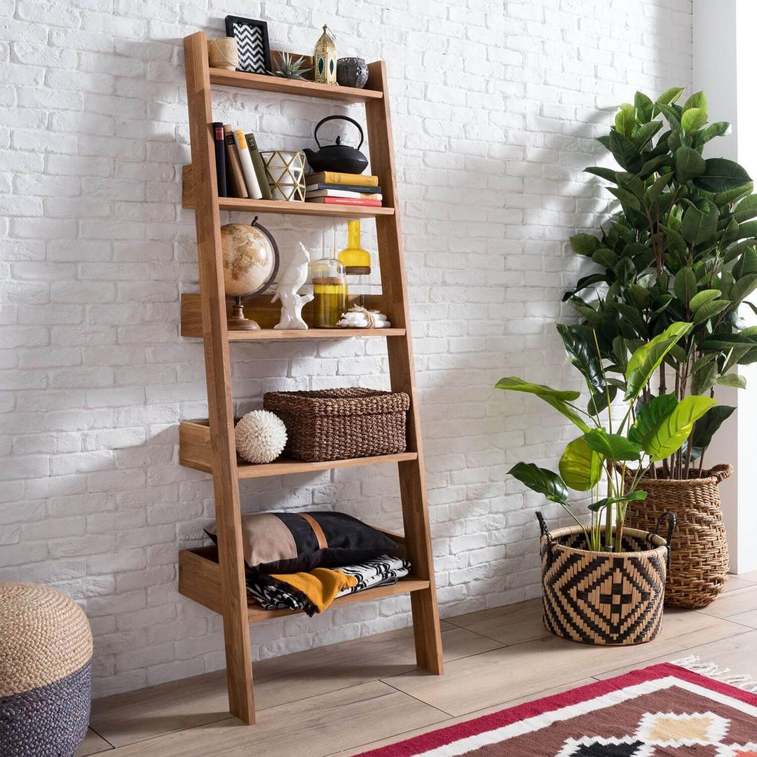 Mid Century Ladder Bookcase, Rustic Bookshelf, Modular Wall Shelving ...