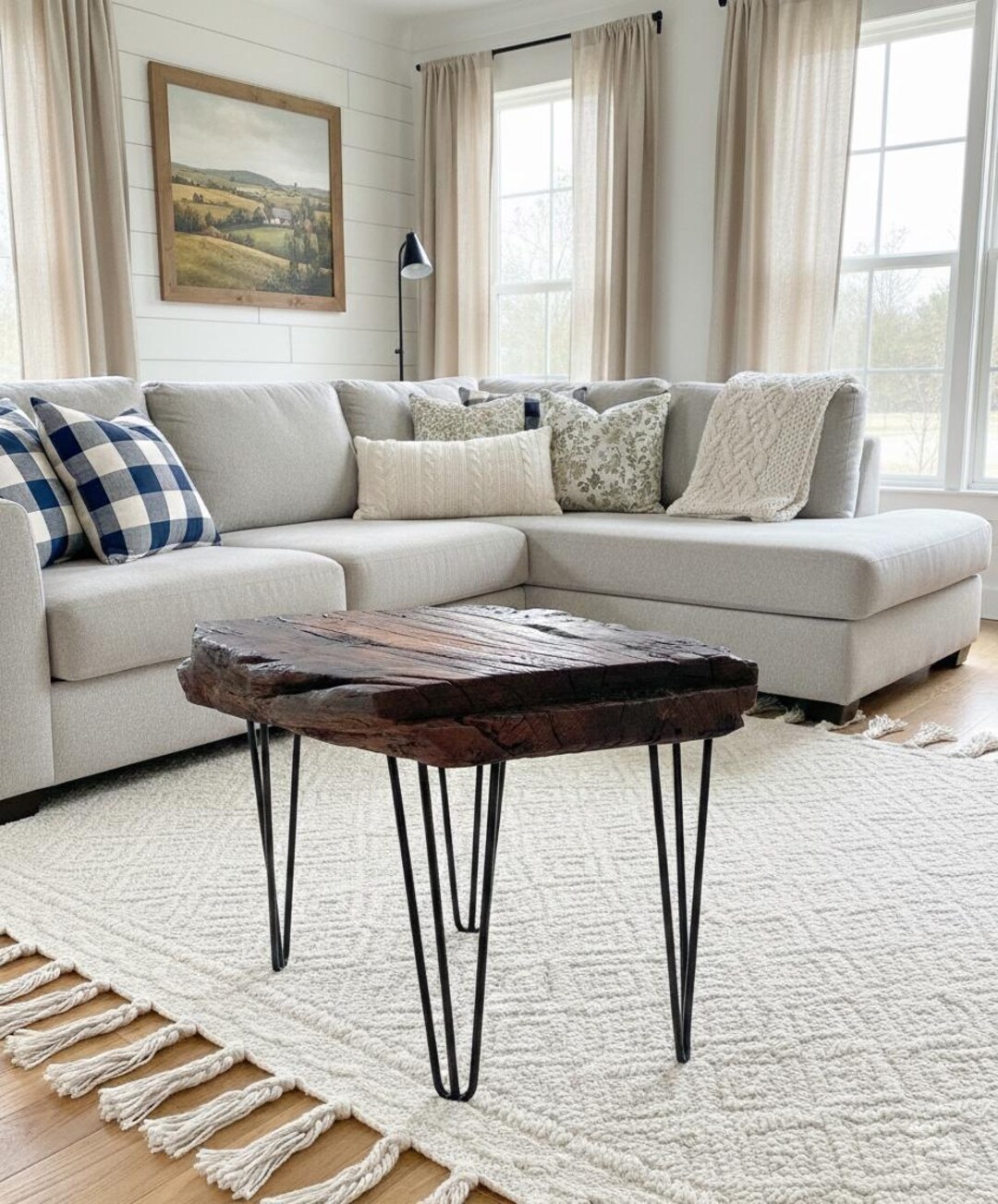 Unique Square Rustic Coffee Table, Reclaimed Barn Wood & Metal Side ...