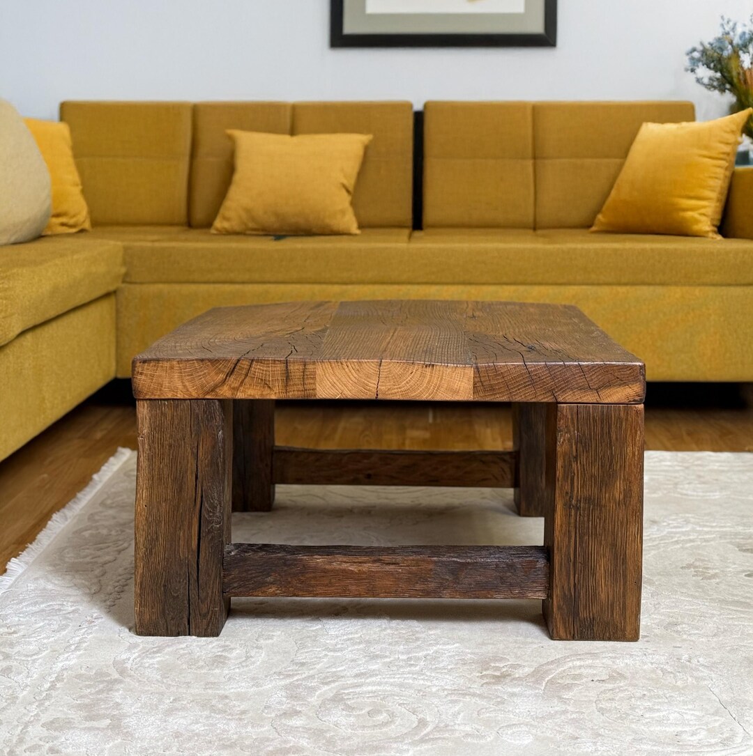 Reclaimed Rustic Square Barn Oak Wood Coffee Table, Farmhouse Metal ...
