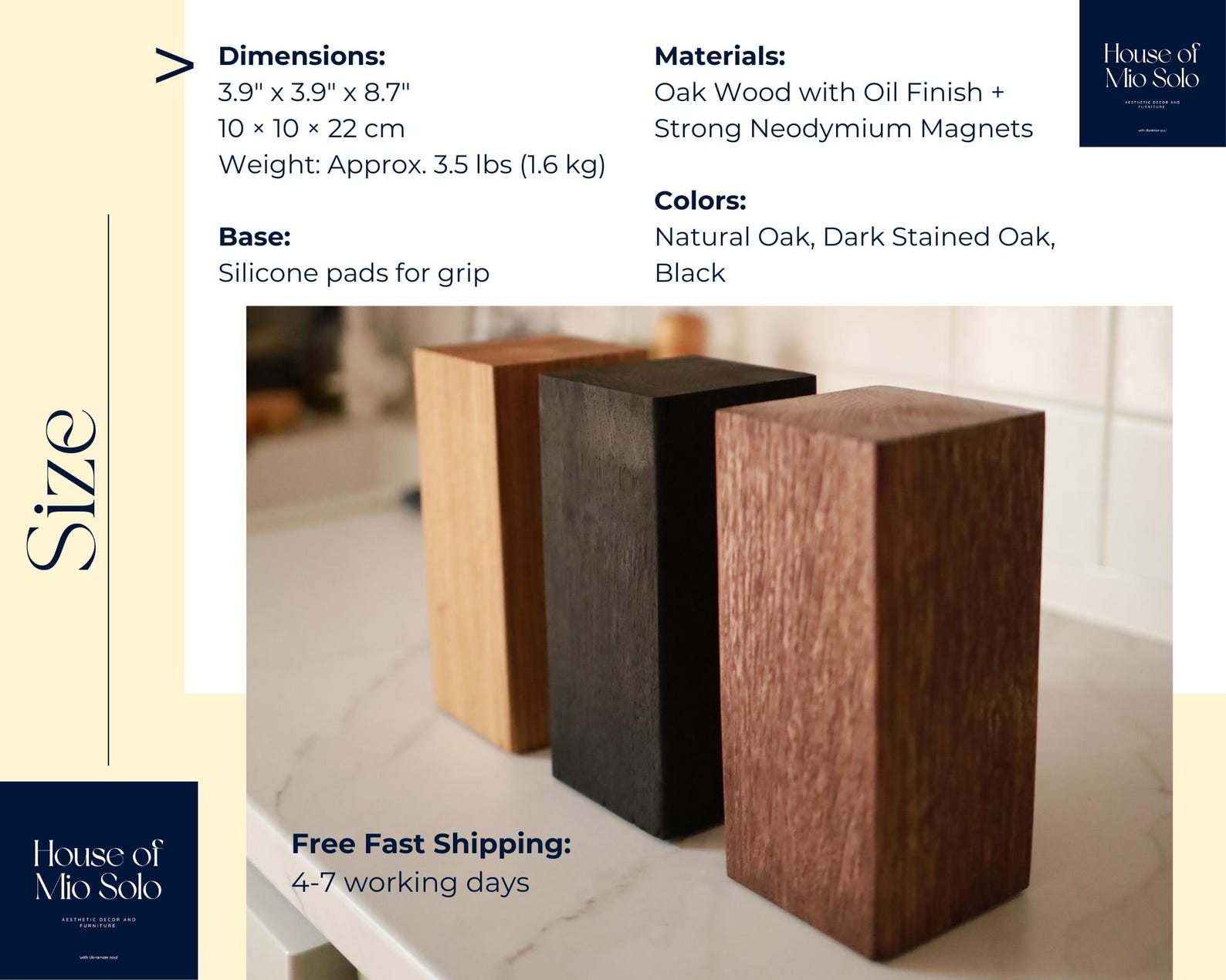 Magnetic Countertop Knife Block, Kitchen Table Stand, Black Brown Oak ...