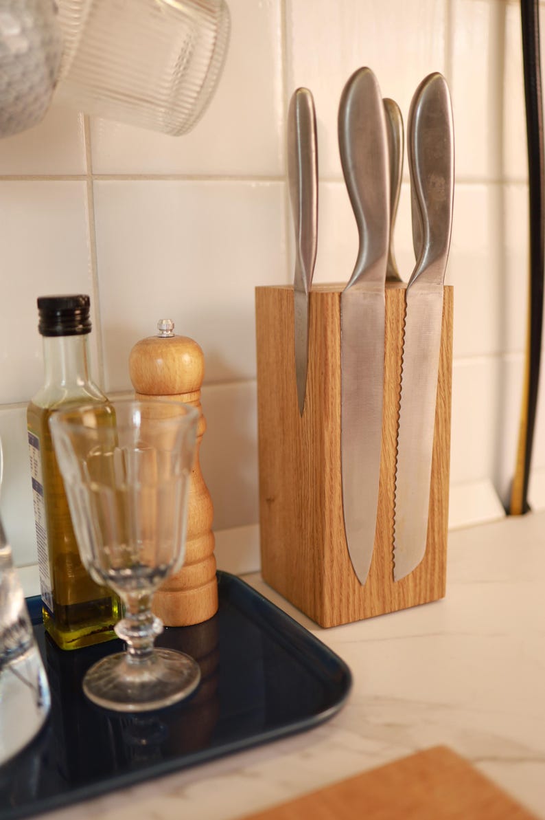 Magnetic Countertop Knife Block, Kitchen Table Stand, Black Brown Oak ...