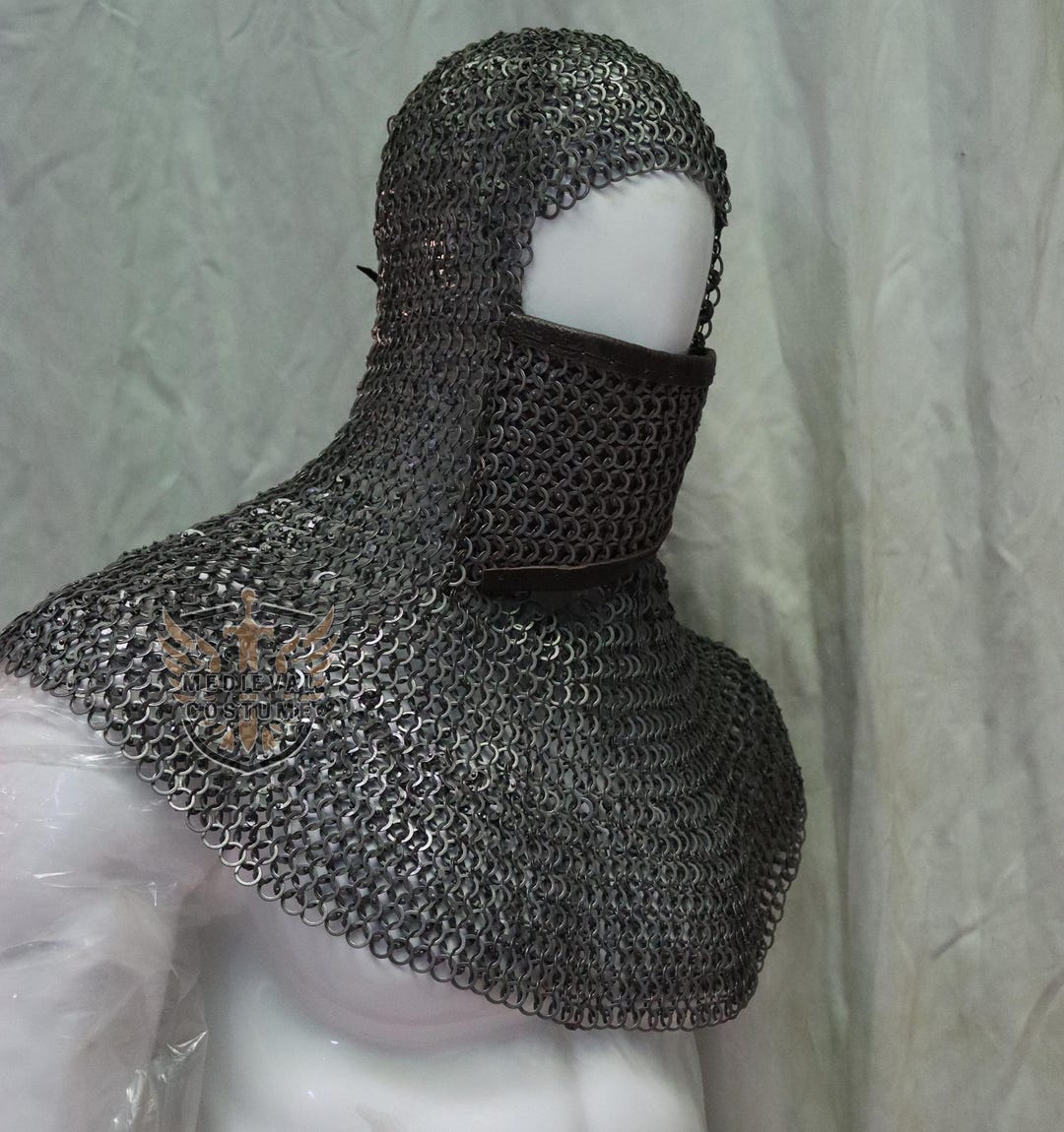 9mm Flat Ring Riveted Chainmail Coif: Medieval LARP Hood MA-55 for ...