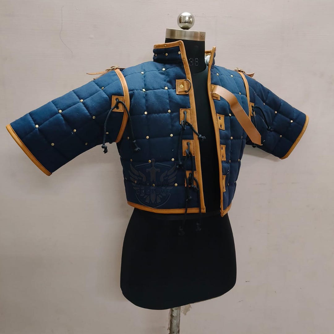 Witcher Gambeson: Padded Cotton Larp Armor With Brown Leather Trim ...