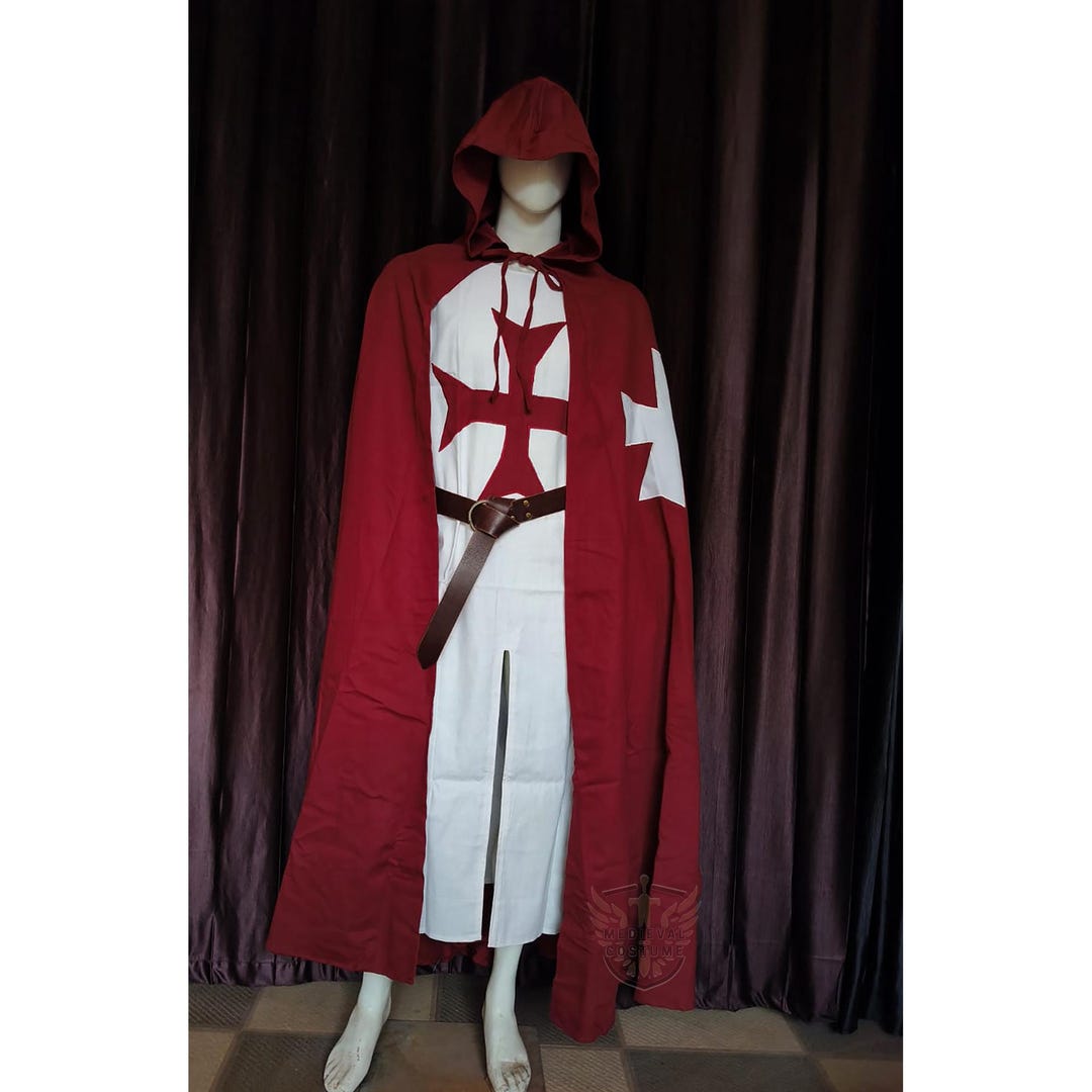 Medieval Knight Templar Tunic Halloween Costume MAS-0127 Hooded Cap ...