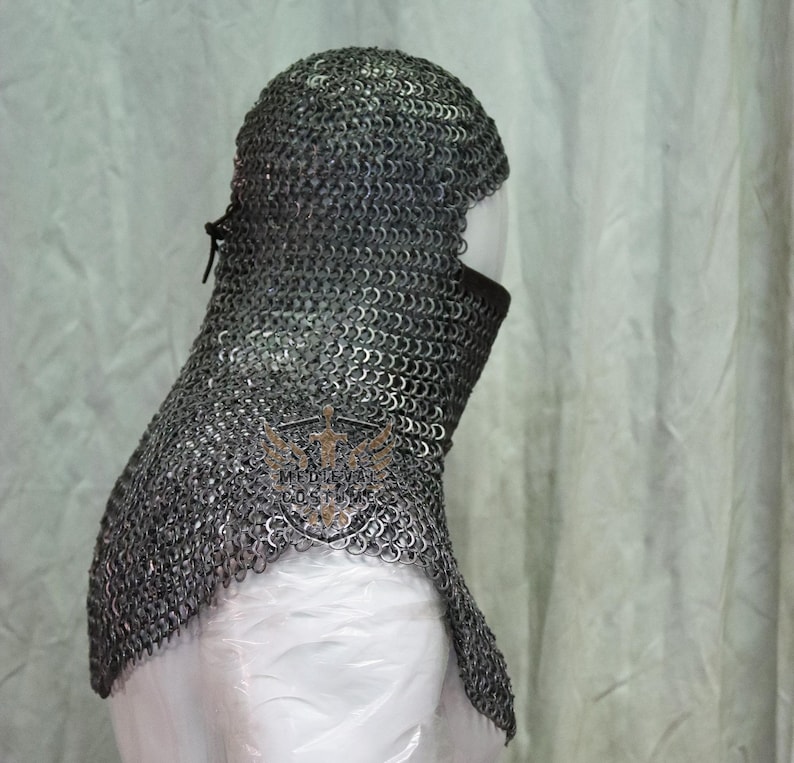 9mm Flat Ring Riveted Chainmail Coif: Medieval LARP Hood for Events - Etsy