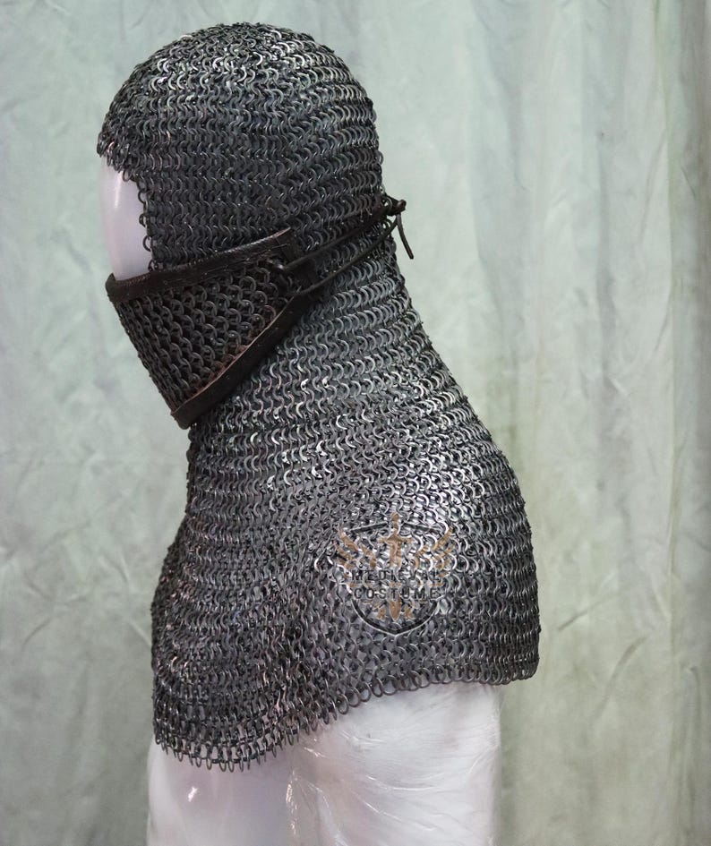 9mm Flat Ring Riveted Chainmail Coif: Medieval LARP Hood for Events - Etsy