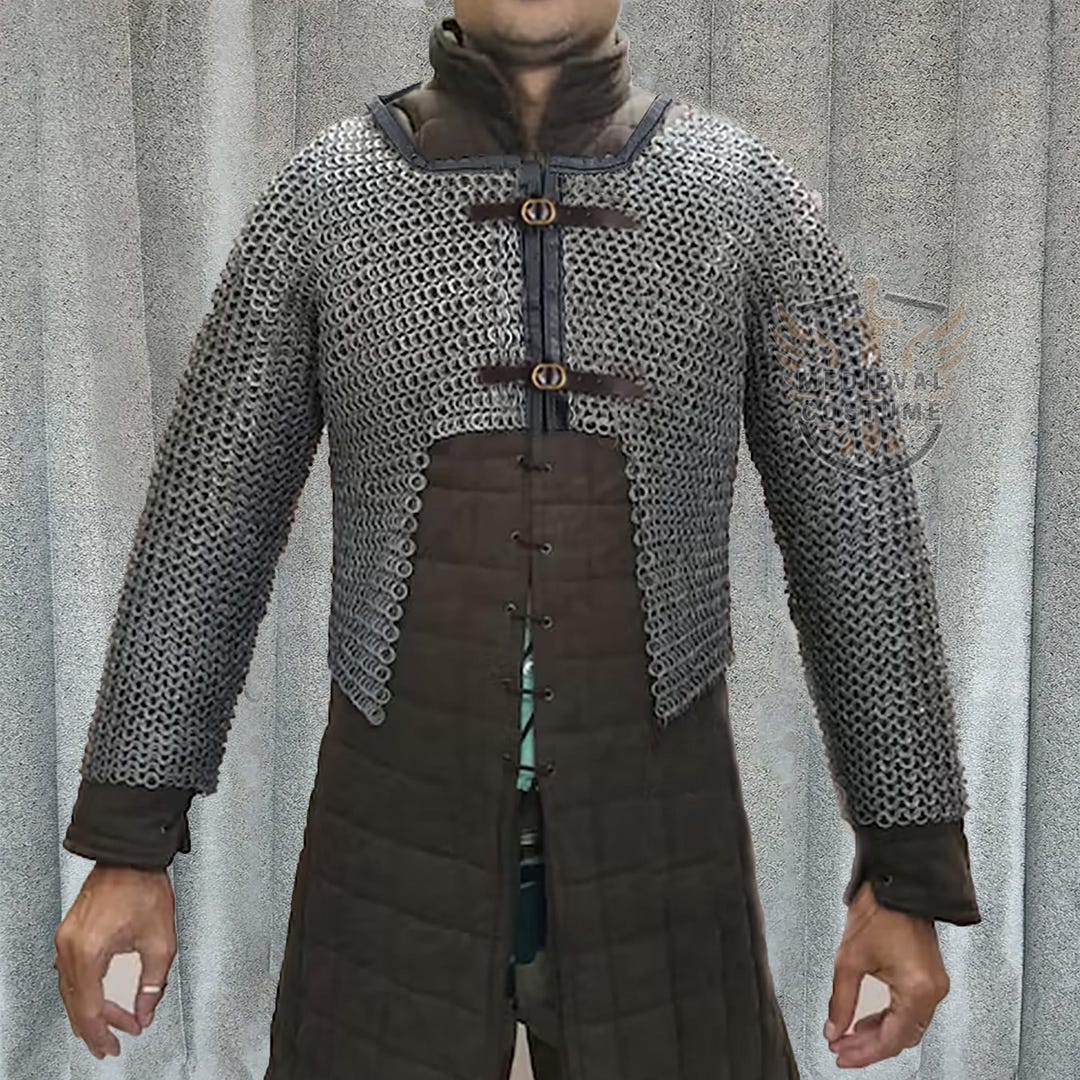 9mm Flat Riveted Chainmail Hauberk Full Sleeve Mild Steel Solid Rings ...