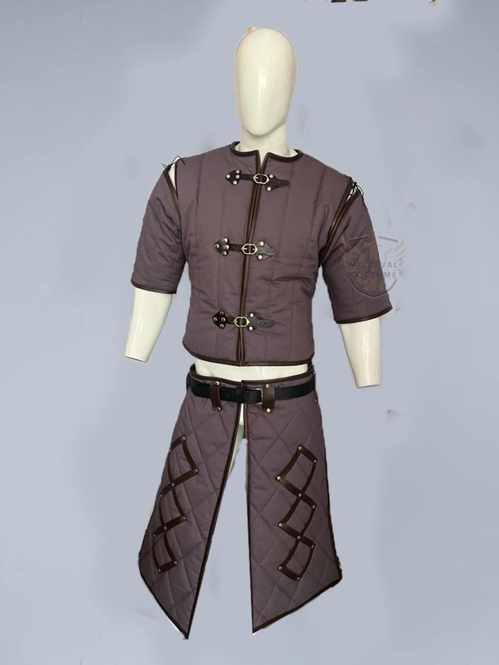 Medieval Cotton Padded Gambeson Brown Leather Trim, Cotton Armor for ...