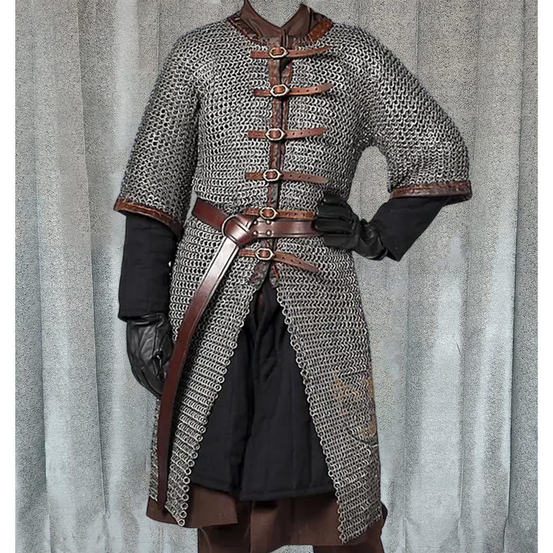 Medieval 9mm Chainmail Hauberk - Flat Riveted Mild Steel Armor - SCA ...