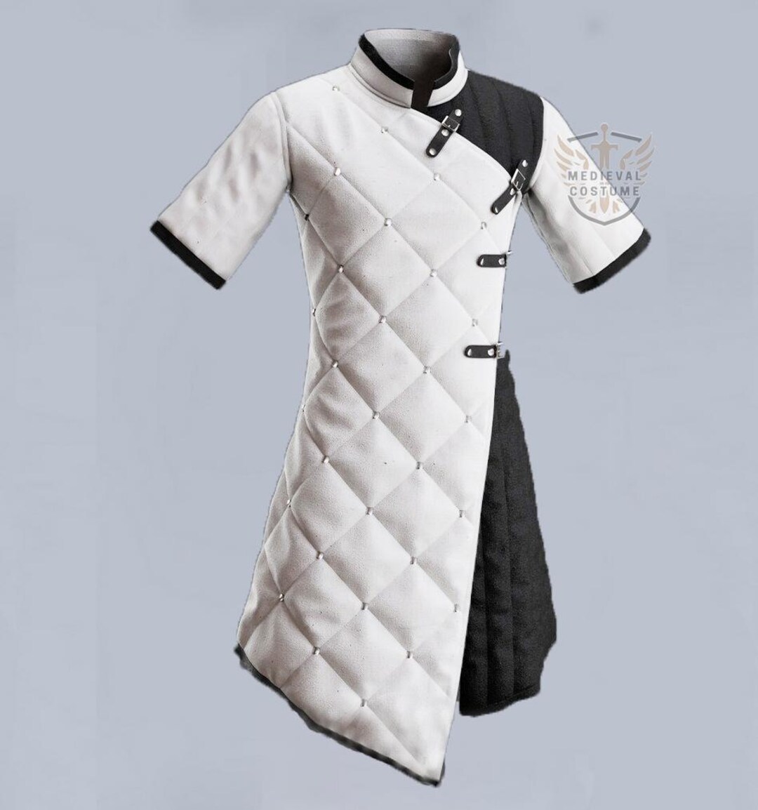 Medieval Gambeson - White & Black Cotton Fabric Renfaire Viking Costume ...