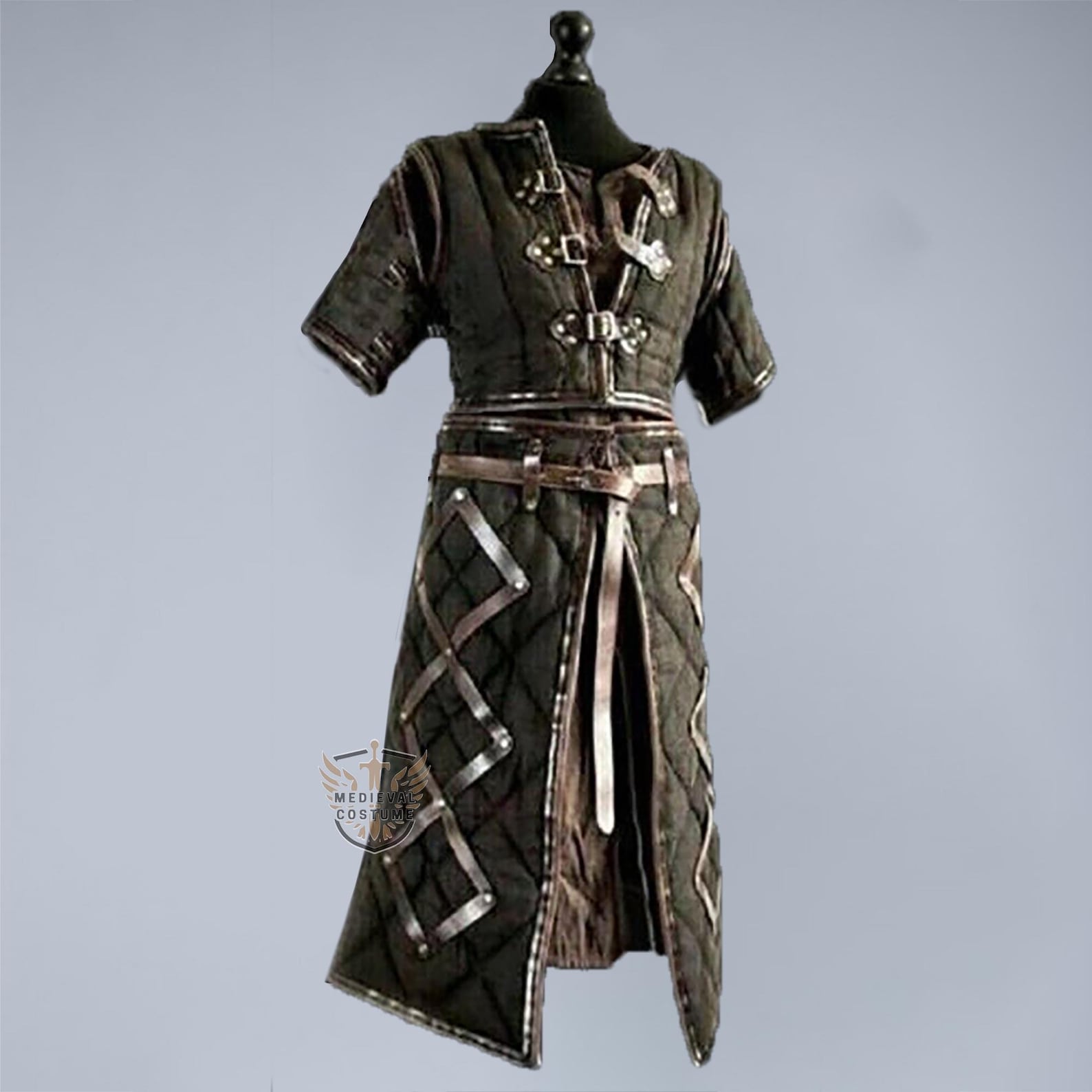 Medieval Cotton Padded Gambeson Brown Leather Trim, Cotton Armor for ...