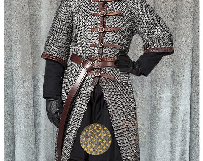 Medieval 9mm Chainmail Hauberk - Flat Riveted Mild Steel Armor - SCA ...