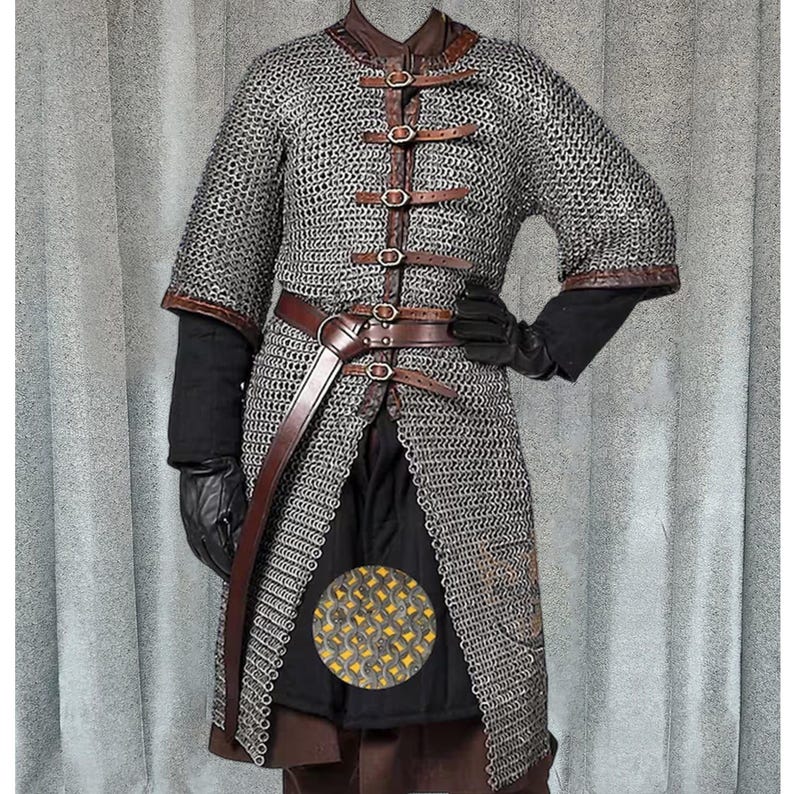 8mm Mild Steel Chainmail Hauberk | Flat Riveted Armor Shirt | Half ...