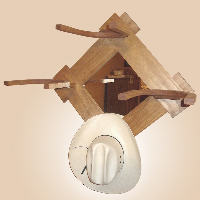 Wooden Cowboy Western Hat Rack w/Mirror Wall Mount | Etsy