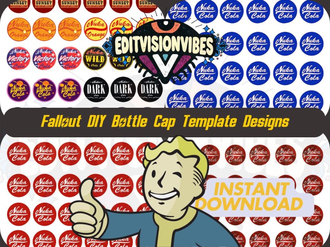 Fallout Nuka Cola Bundle Bottle Cap Labels Printable DIY Templates With ...