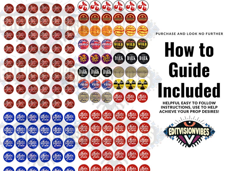 Fallout Nuka Cola Bundle Bottle Cap Labels Printable DIY Templates With ...