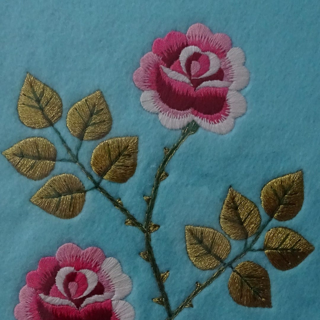 Goldwork Embroidery Picture From Bavaria With Colored Roses and Golden ...