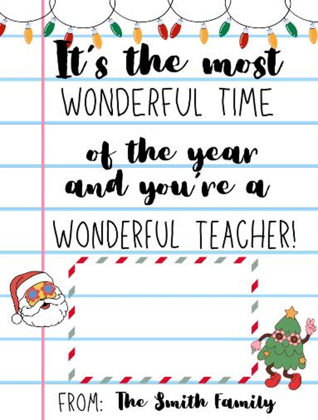 Editable Teacher Gift Card Tag Printable Christmas/holidays 5"x7" - Etsy