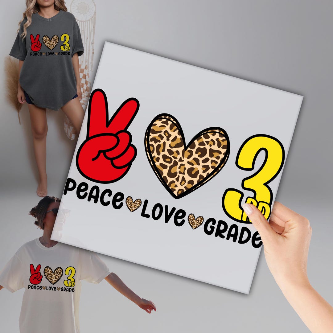 Peace Love Third Grade DTF, 3rd Grade Print, End of School DTF Transfer ...