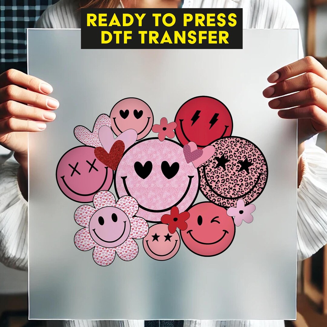 Flowers Valentines Day DTF, Hearts Happy Valentine's Day Print, Pink ...