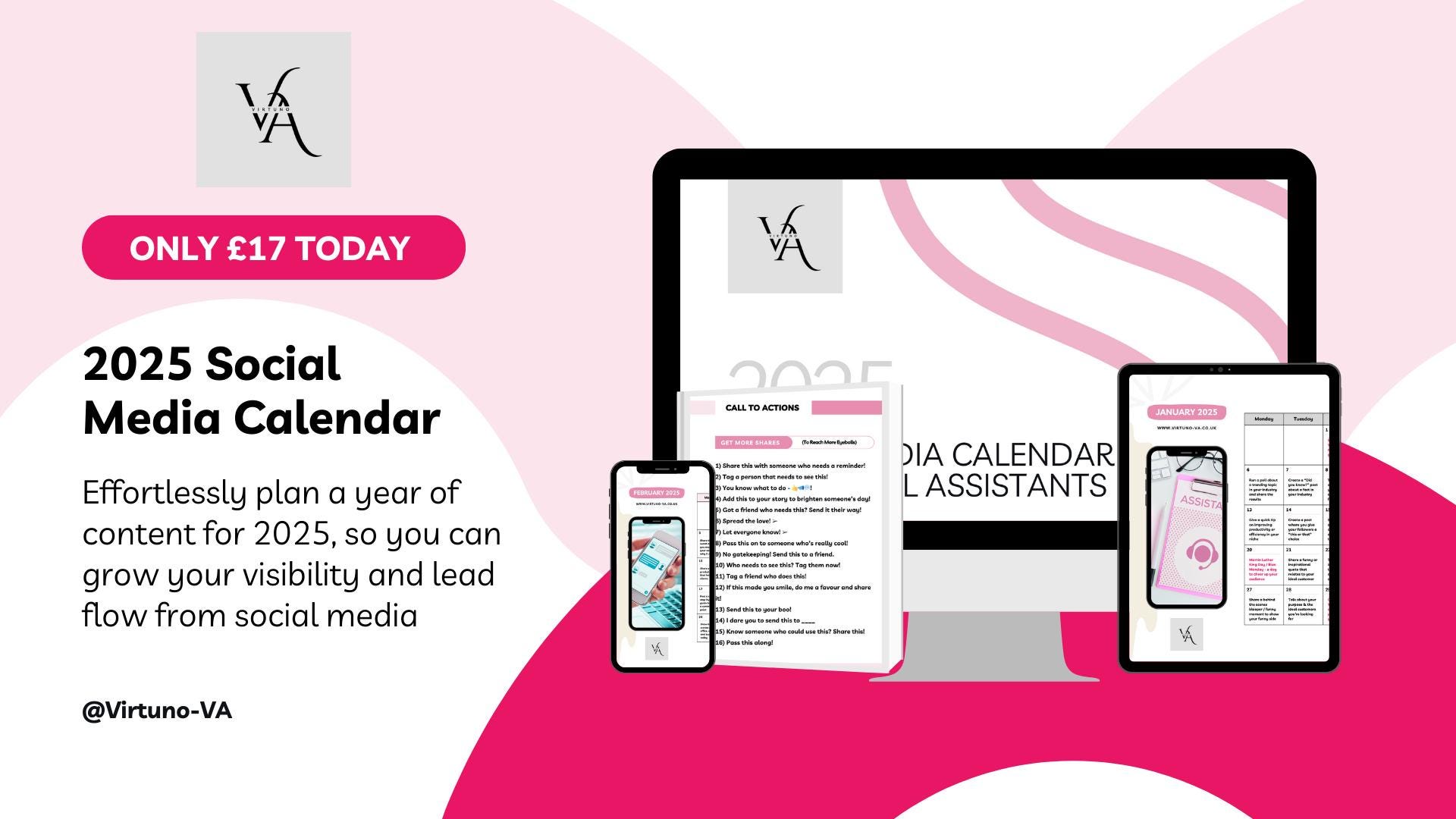 2025 Social Media Content Planner for Virtual Assistants, 365 Days of ...