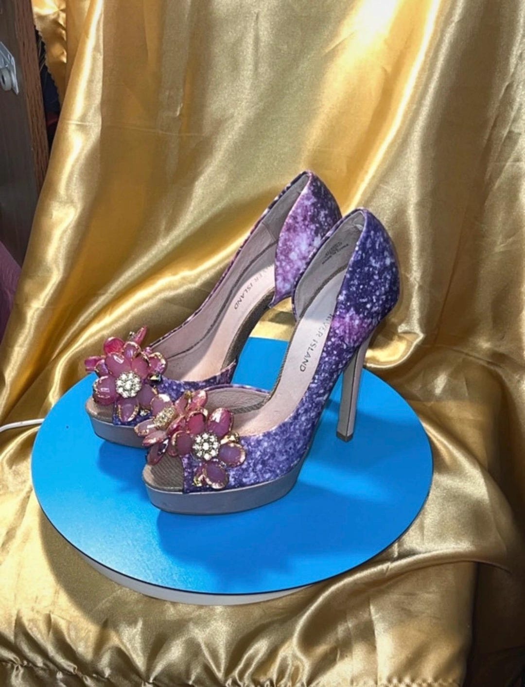 Custom Purple Galaxy Flower High Heel Party Court Shoe Upcycled Size 5 ...