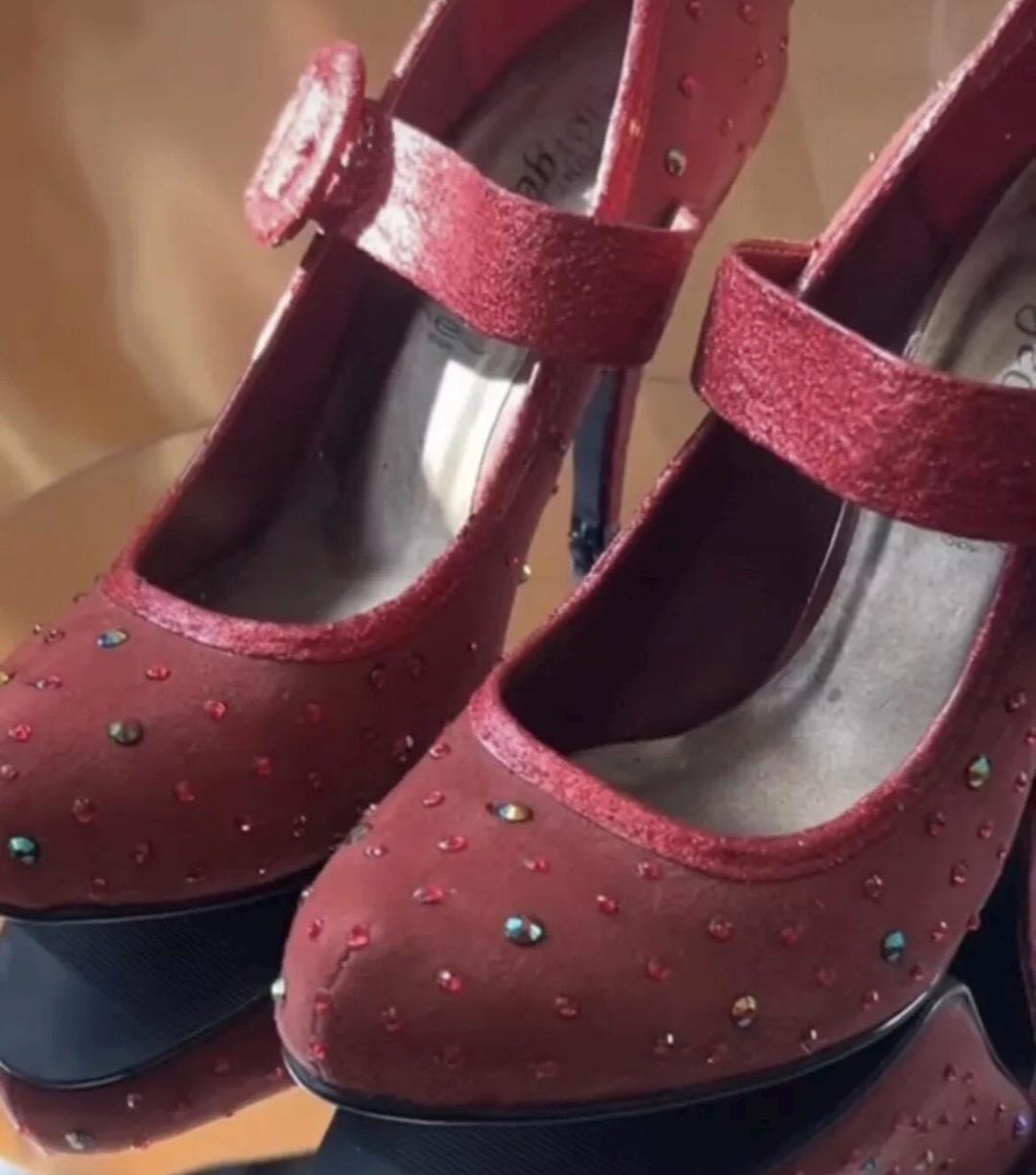 Red Mid Heel Mary Jane Style T Bar Buckle Party Shoe Custom Upcycled ...